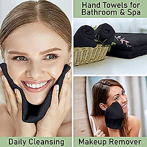 T&F Face Cloths 6 pack - Soft Washcloths for Face Made from Bamboo Gentle on Sensitive Skin, Organic Bamboo Set of 6 Face Towel, Women Makeup Remover Reusable Absorbent Washcloths 10 x 10 Inch (Black)