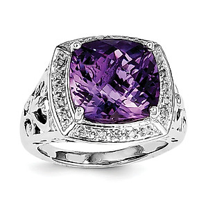 Diamond2Deal 925 Sterling Silver Rhodium Plated Amethyst and Diamond Ring Size 8 (5.55ct)