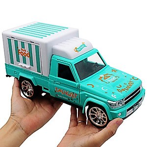 Tipmant Large Size RC Food Truck Remote Control Vehicle Electric Car Toy 4 Channels Light Sound Kids Birthday (Green)