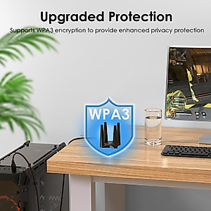 AX1800 USB WiFi 6 Adapter for Desktop PC, Dual Band 5GHz+2.4GHz PC WiFi Adapter with 4x3dBi High Gain Antennas, MU-MIMO, OFDMA, WPA3, Supports Windows 11/10, Magnetic Base Design