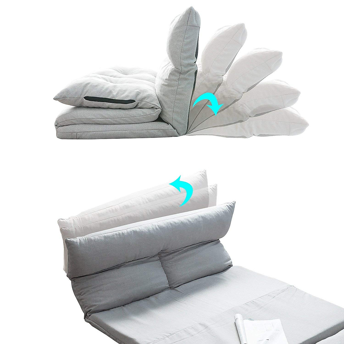 Merax Floor Sofa, Foldable Lazy Sofa Sleeper Bed, Adjustable Lounge Sofa Gaming Sofa Floor Couches with 5-Position for Bedroom, Living Room, and Balcony, Burgundy, Grey