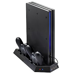 FASTSNAIL Vertical Stand for PS4 Pro with Cooling Fan, Controller Charging Station for PlayStation 4 Pro, Charger for DualShock 4 Controller with LED Indicator