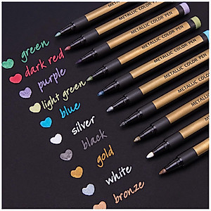 Dyvicl Metallic Marker Pens - Set of 10 Medium Point Metallic Markers for Rock Painting, Black Paper, Card Making, Scrapbooking Crafts, DIY Photo Album