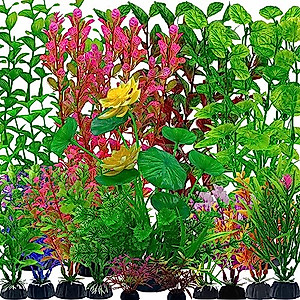 EMYSSA 15 Pack Aquarium Plants, Fish Tank Decoration Colorful Artificial Fish Tank Decor Plants Aquarium Decorations for Aquarium Simulation