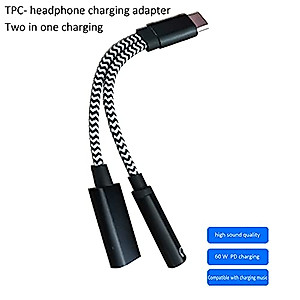 HLDInie USB c to 3.5 Headphone and Charger Adapter Type c Splitter 2-in-1 Aux Audio Jack high Resolution DAC and Fast Charging dongle Cable(Black)