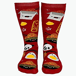 Clover Company Funny Novelty Socks - Ramen Noodles - Fun Gifts for Teenage Girls, Boys, Women, Men - Birthday, Stocking Stuffer, Secret Santa - Cute Cool Fun Weird Stuff, Red, One Size