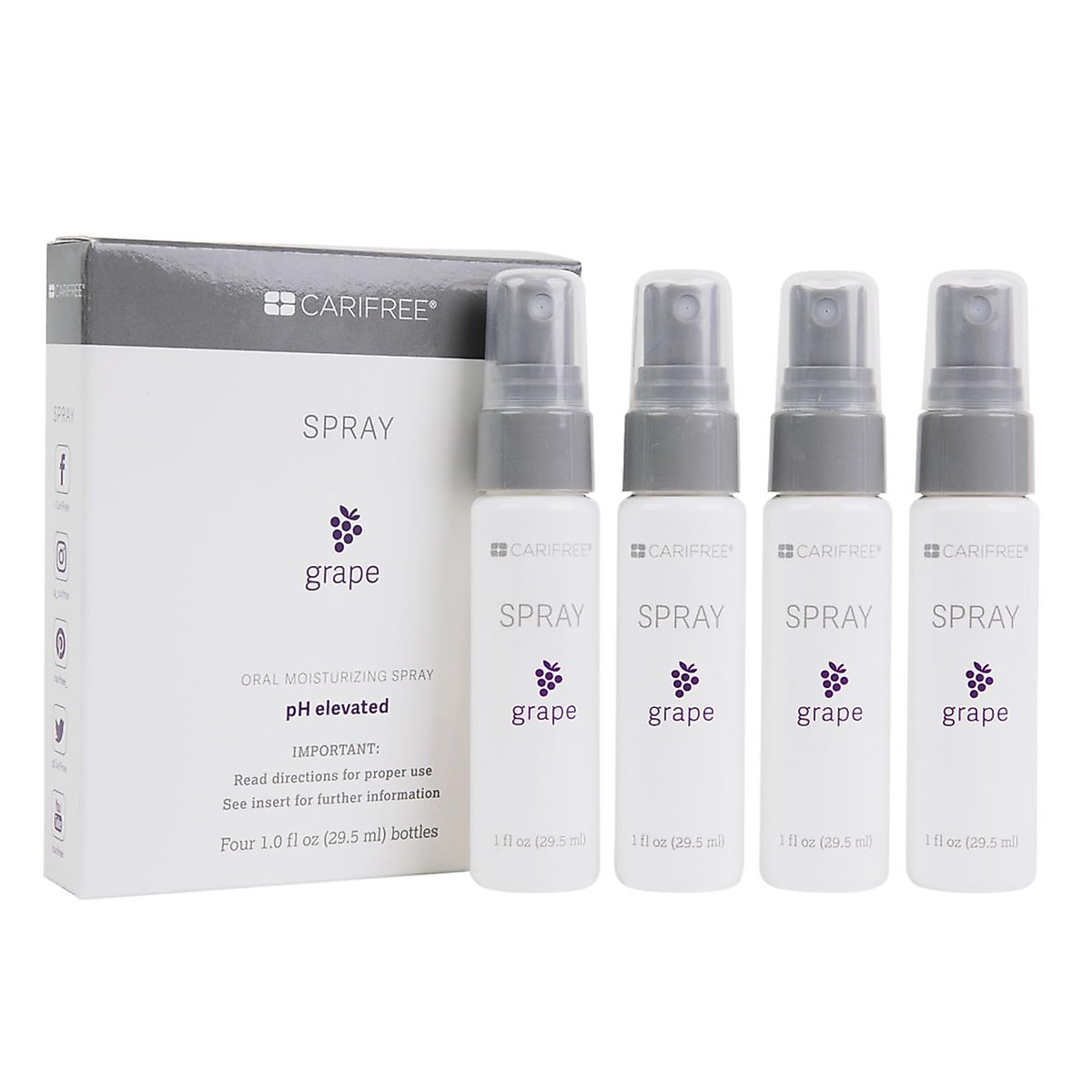 CariFree Oral Spray, Grape Flavored, Xylitol for Moisturization, Neutralizes pH, Fluoride-Free, Freshen Breath, Recommended by Dentists, Made in The U.S.A. 4 Bottles (1 fl. oz. Each)