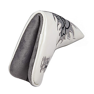 HAIYUE Golf Head Cover Putter Sports Skull Blade Club Headcovers Magnetic Closure Mirror Synthetic Pu Leather Embroidered Blade Fit All Brands Gift Accessories for Men Women White