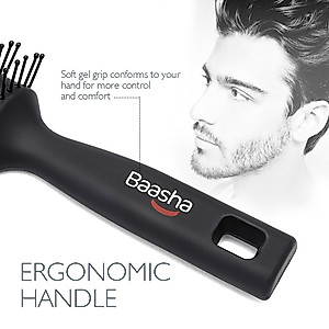 Baasha Hair Brush, Vented Brush for Blow Drying, Mens Short Hair Brush with Ball Tipped Bristles, Best for Wet or Dry Hair - Black