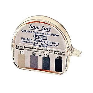 FMP 142-1158, Sani-Safe Chlorine Sanitizer Test Kit, Roll of 15 Feet Long, with Color Chart, Approx 2000 Tests, Chlorine Dip Paper Measures Concentrations of 0-200 PPM