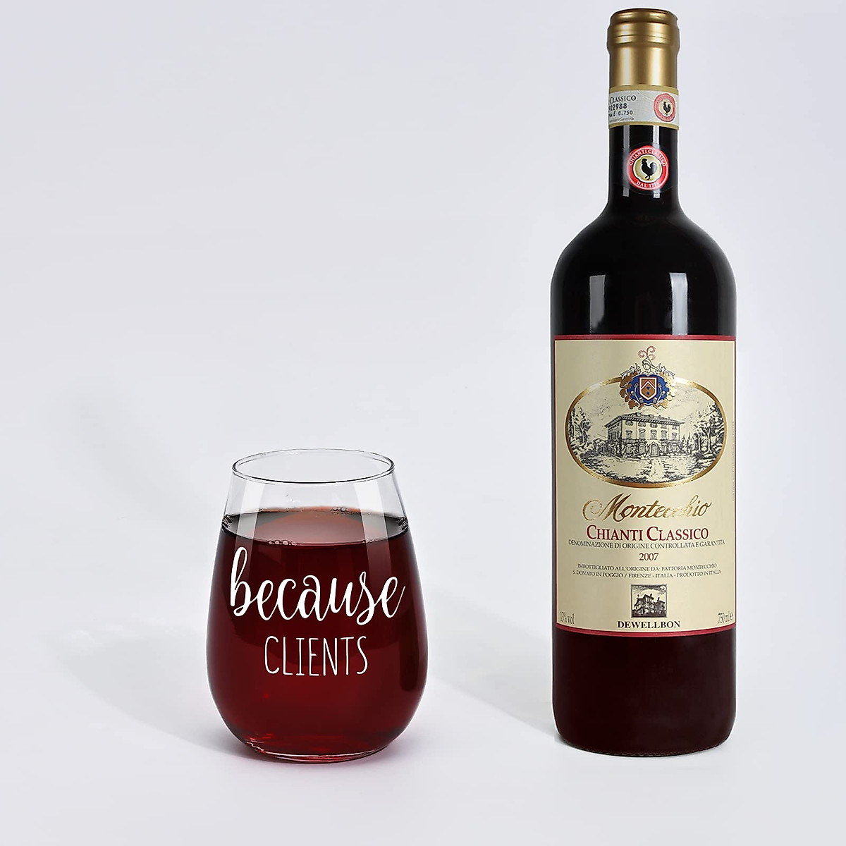 DAZLUTE Funny Because Clients Stemless Wine Glass for Women Hairdresser Hair Stylist Cosmetology, Birthday Christmas Gifts for Men Female Realtor Lawyer Paralegal Social Worker Loan Officer, 15Oz