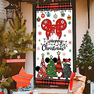 Mouse Christmas Door Cover Decoration,Merry Christmas Door Hanging Backdrop for 2023 Cartoon Mouse Theme Xmas Winter Holiday Supplies