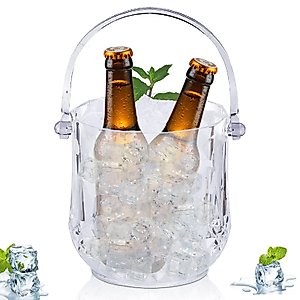Crystal Ice Bucket, Small Clear Acrylic Ice Cube Container Champagne Beer Wine Chiller with Handle for Freezer Cocktail Bar Party, 4.7 x 4.7 x 4.9 in