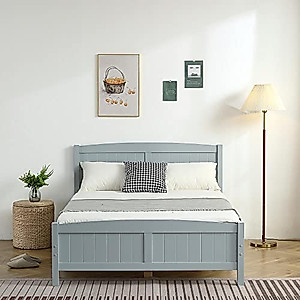Modern Grey Wooden Bed Frame with Curved Headboard and Vertical Stripe Design - Full Pine Single-Layer Core Full-Board Bed Frame for a Sleek Look