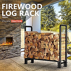 Sotor 4ft Firewood Rack Outdoor Log Rack Holder Large Capacity Firewood Holder Rack Indoor Metal Heavy Duty Firewood Racks Stand Suitable for firewood Storage-Black