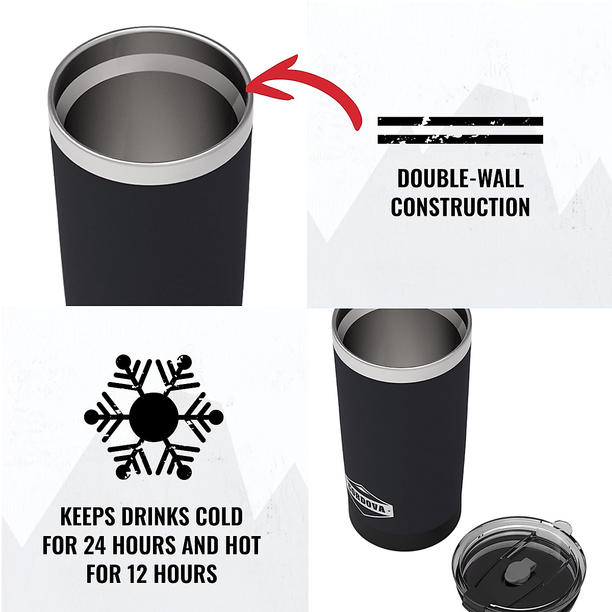 Cordova Outdoors Trailhead Class Tumbler, Obsidian, 20 oz