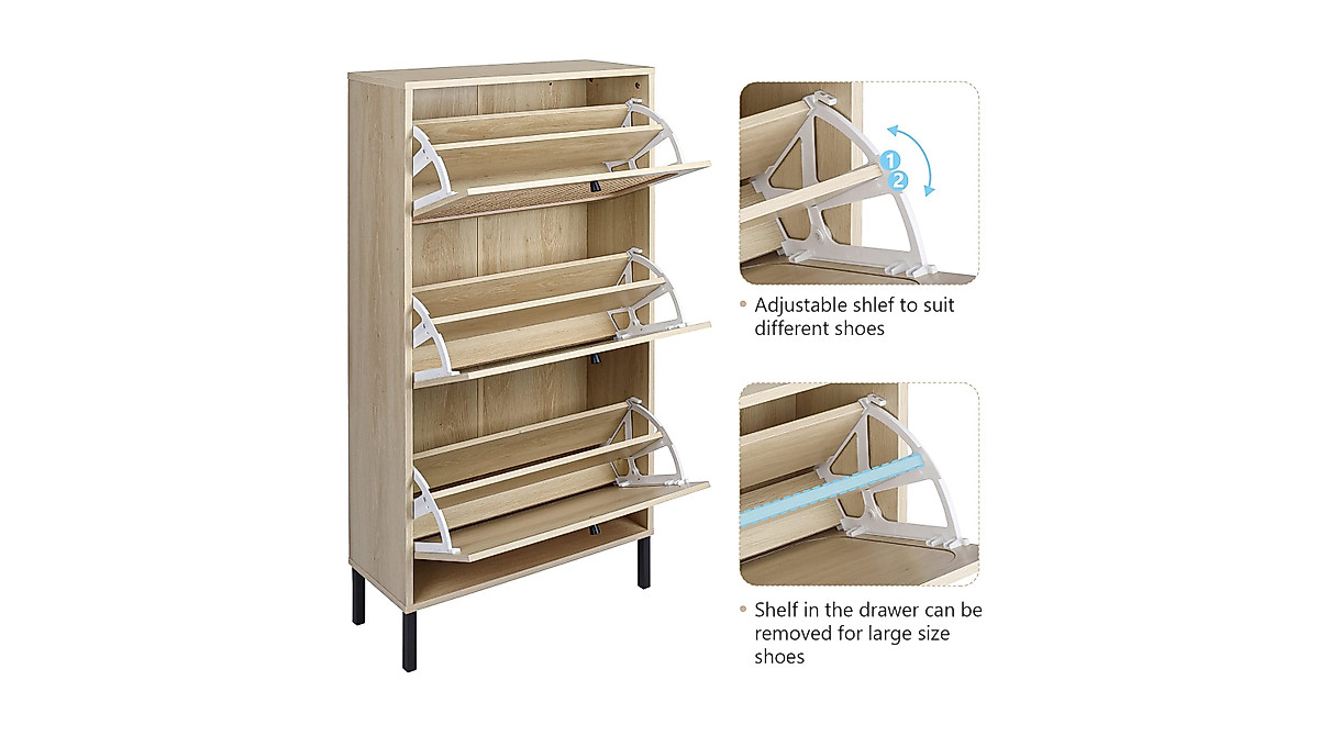 Sweiko Flip Drawer Shoe Cabinet - Stylish Natural Rattan Storage