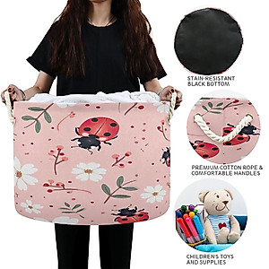 SDMKA Lady Bugs on Pink Laundry Basket Extra Large Storage Basket 20" x 14" Blanket Basket Toy Basket Decorative Cotton Rope Handle Laundry Hamper
