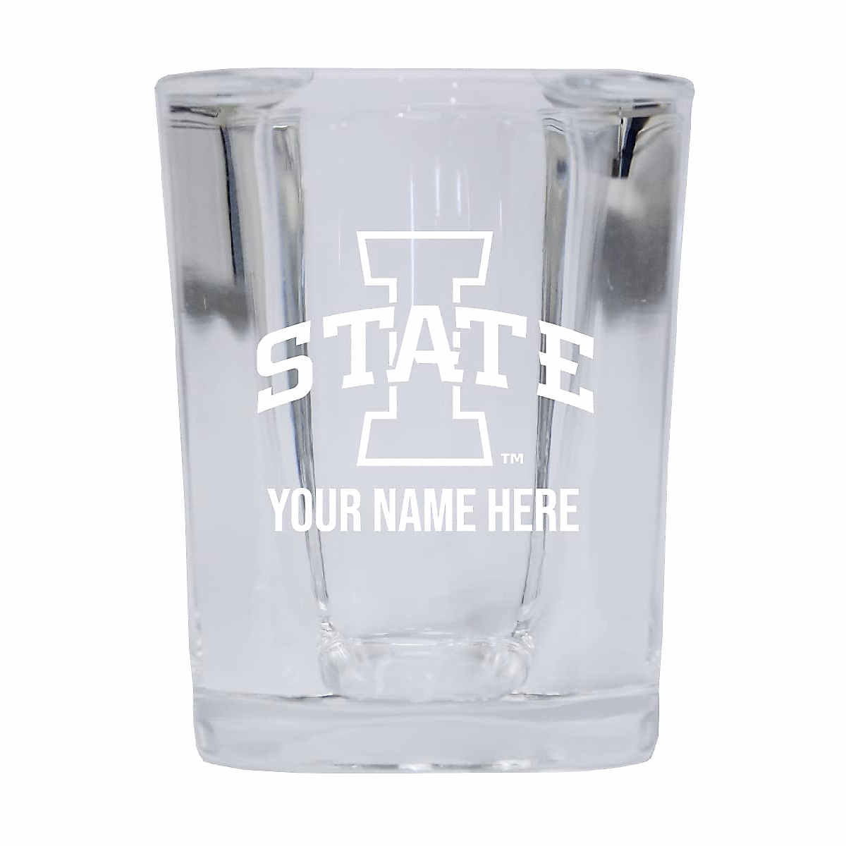 Personalized Customizable Iowa State Cyclones Etched Square Shot Glass 2 oz With Custom Name (1) Officially Licensed Collegiate Product