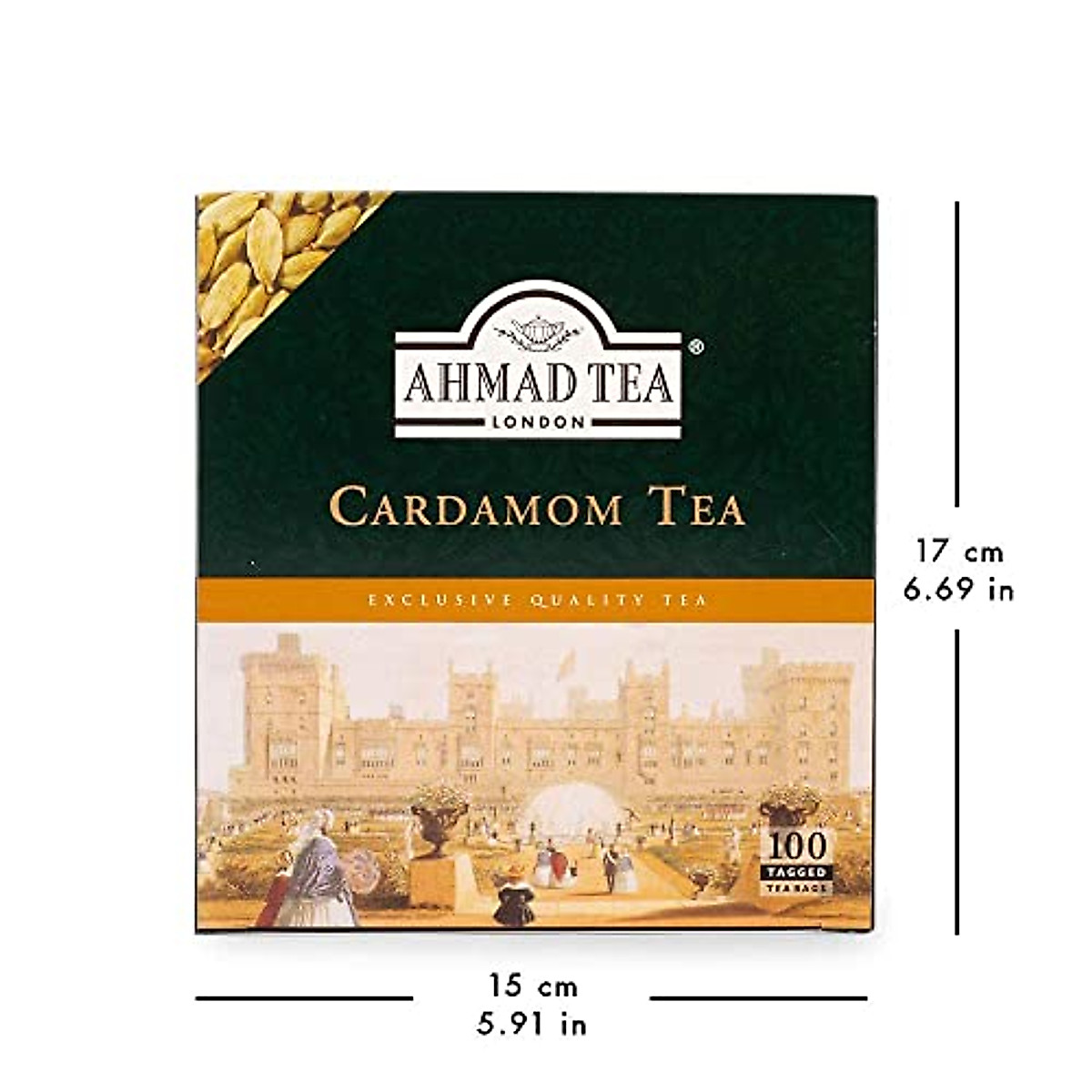 Ahmad Tea Black Tea, Cardamom Teabags (No Envelopes), 100 ct - Caffeinated and Sugar-Free