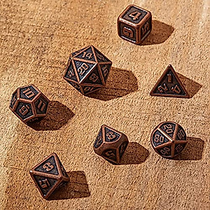 Wiz Dice - Metal Dice Set - DND Dice Set for Tabletop RPG Adventure Games - Polyhedral Dice Set, Suitable for Dungeons and Dragons and Dice Games Alike - Ancient Copper - 10 mm - 7 ct