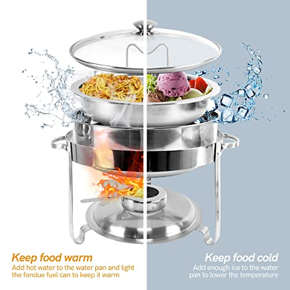Fulgutonit 2 Packs 4 QT Round Chafing Dish, Stainless Steel Chafing Dish Buffet Set, Food Warmers For Parties Buffet with Glass Lid & Lid Holder