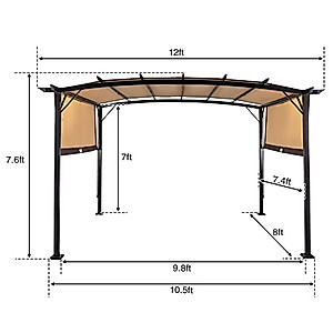 Outvita Patio Pergola, 8x12ft Arched Gazebo with Adjustable Waterproof Sun Shade Awning for Garden Lawn Deck (Khaki)