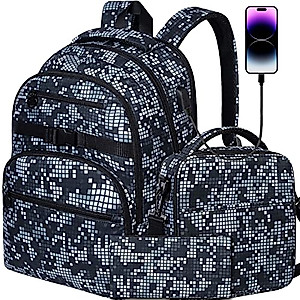 AGSDON Laptop Backpack, 16 Inch School Bag College Bookbag, Anti Theft Daypack Bags and Lunch Bag Set, Water Resistant Backpacks for Teens Boys Men Students(Black)