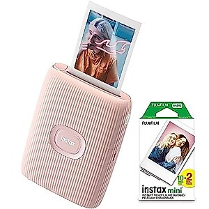 Fujifilm 16767208 Instax Mini Link 2 Smartphone Printer Soft Pink Bundle Instax Mini Twin Pack Picture Format Instant Daylight Film 20 Shots