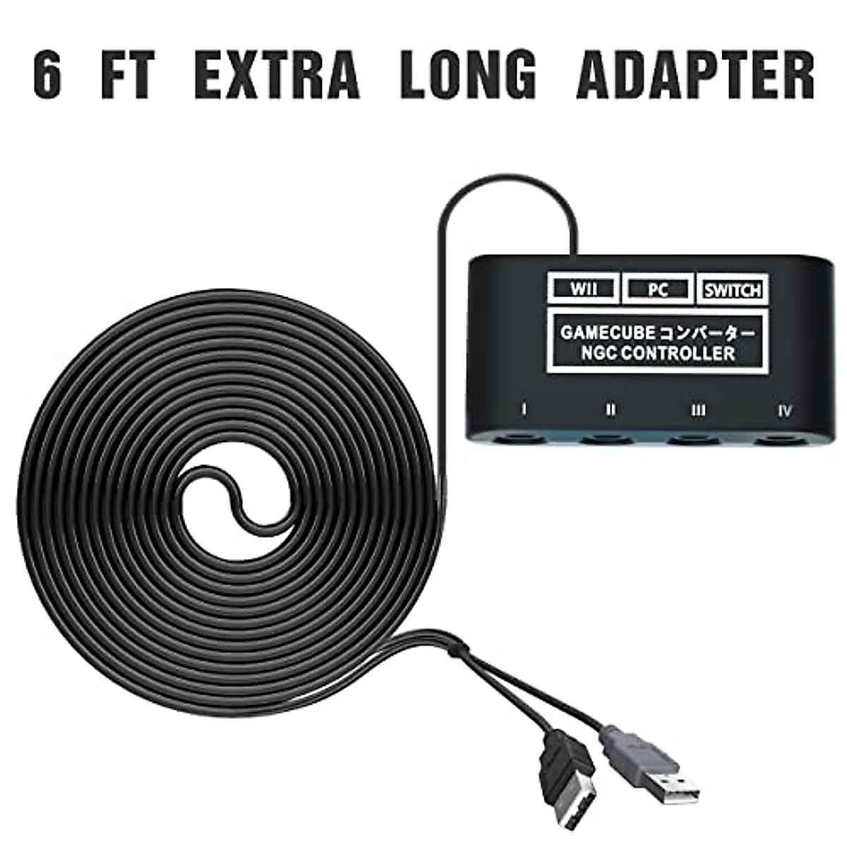 Gamecube Controller Adapter for Switch/Switch OLED.Gamecube Adapter Compatible with PC Wii U.Adapter with 4 Ports 6 FT(1.8M) Cable Support Turbo and Vibration Features Super Smash Bros