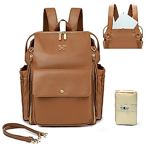 miss fong Diaper Bag Backpack Baby Diaper Bag,Leather Diaper Bag Backpack Diaper Bag Purse with 13 Pockets Diaper Bag Organizer, Changing Pad, Stroller Straps,4 Insulated Pockets