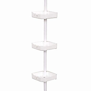 Zenna Home Tension Pole Shower Caddy, 3 Basket Shelves, Adjustable, 60 to 97 Inch, White