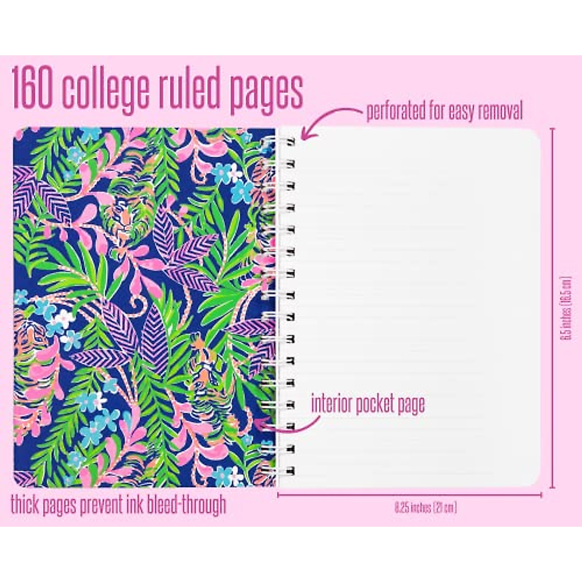 Lilly Pulitzer Hardcover Mini Spiral Notebook, 8.25" x 6.5" Small Journal with 160 College Ruled Pages, How You Like Me Prowl