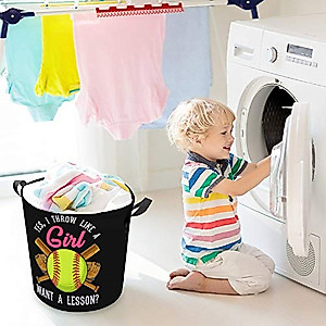 Yes I Throw Like A Girl Want A Lesson Softball Cool Laundry Basket Hamper Bag Dirty Clothes Storage Bin Waterproof Foldable Collapsible Toy Organizer for Office Bedroom Clothes Toys Gift Basket