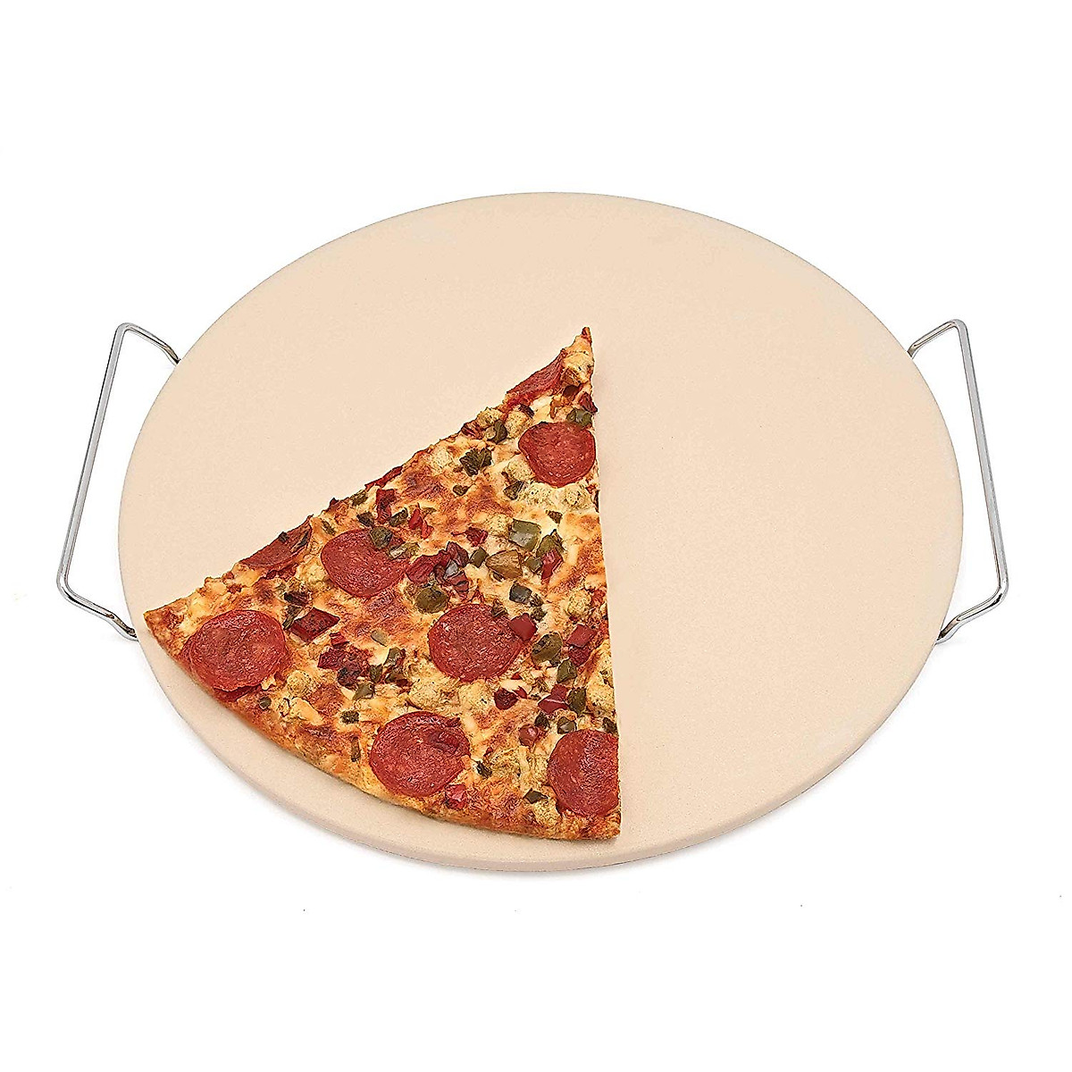 Homeworks Large Unglazed Ceramic Pizza Stone | Includes Metal Oven to Table Rack, Large 15 Inch Round Baking Stone, For Crispy Crust Pizza, Artisan Breads, Cookies and More