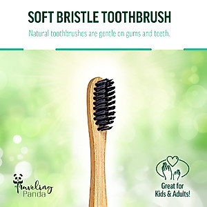 Traveling Panda Bamboo Toothbrushes Soft Bristles Charcoal Infused, Travel Toothbrush Kit, Essentials for on The Go Teeth Brushing, 10 Large Brushes