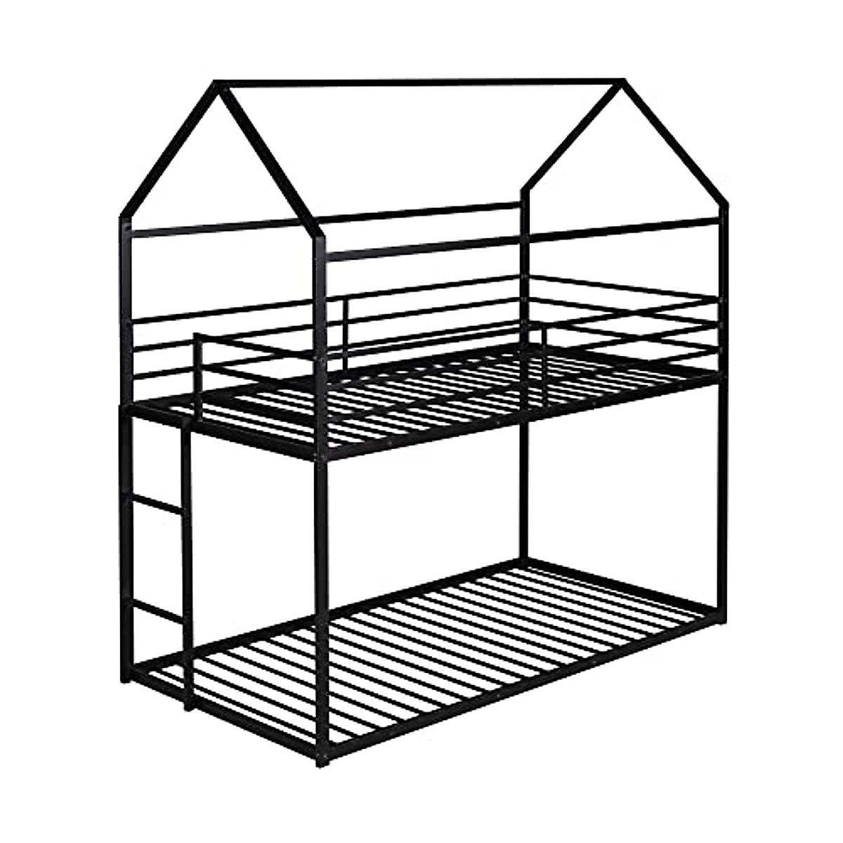 Lifeand Twin Over Twin Bunk Beds for Kids,Metal House Bunk Bed Frame with Built-in Ladder,No Box Spring Needed,Black