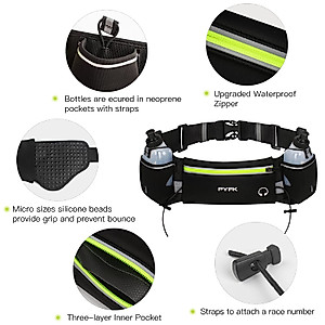 PYFK Upgraded Running Belt with Water Bottles, Hydration Belt for Men and Women, Water Bottle Holder Running Pouch Belt, Fanny Pack Fits 7 inches Phones, Waist pack for Running Hiking (Green)