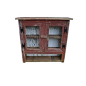 Amish Wares Country Collectible Handmade Primitive Rustic Decor Barnwood Medicine Cabinet.With two chicken wire doors.Barn wood colors may vary.