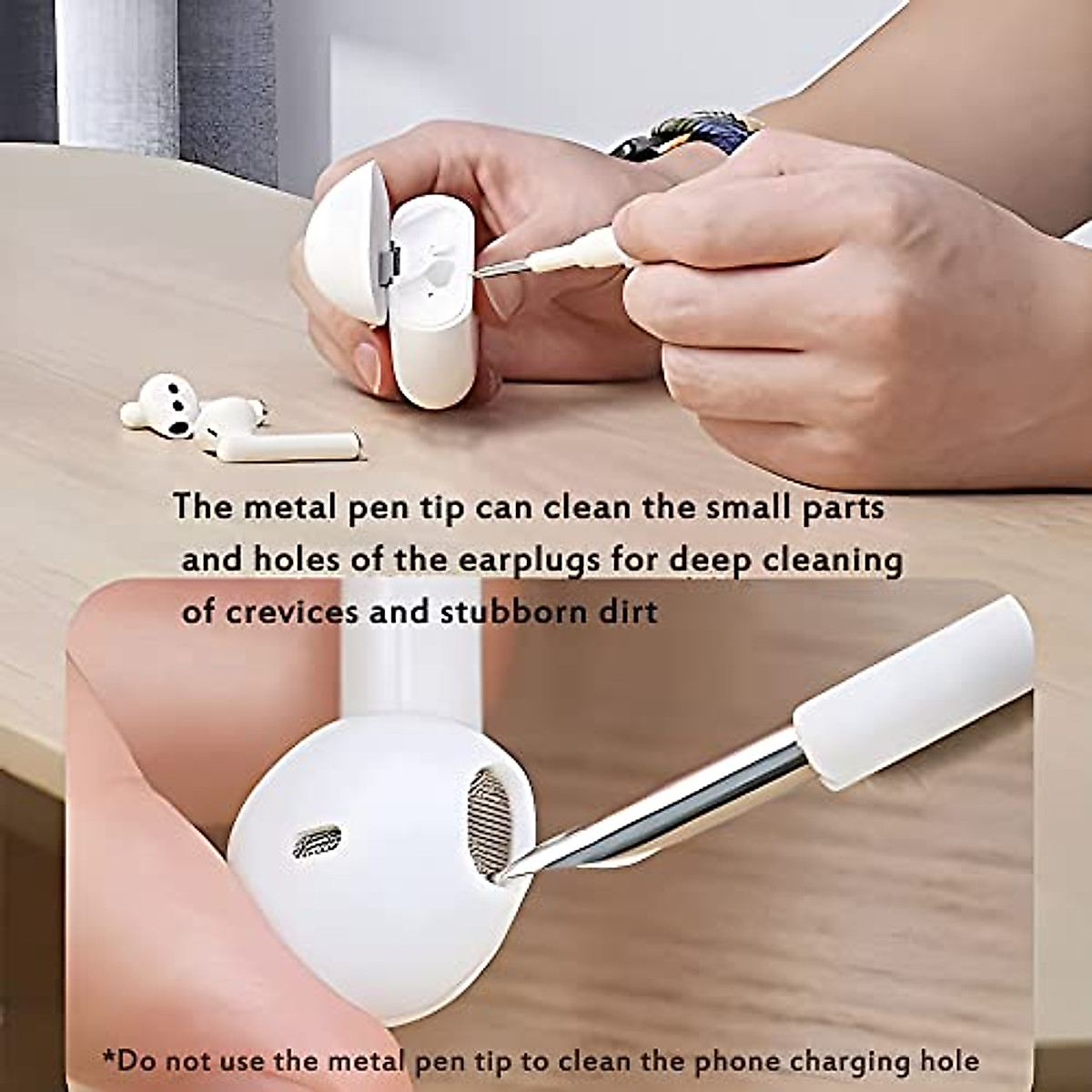 Airpods Earbuds Cleaning Kit, Airpods Pro 1 2 3 Cleaner Kit Pen Shape with Soft Brush for Wireless Earphones Bluetooth Headphones Charging Box Accessories Tool, Computer, Camera and Phone (White)