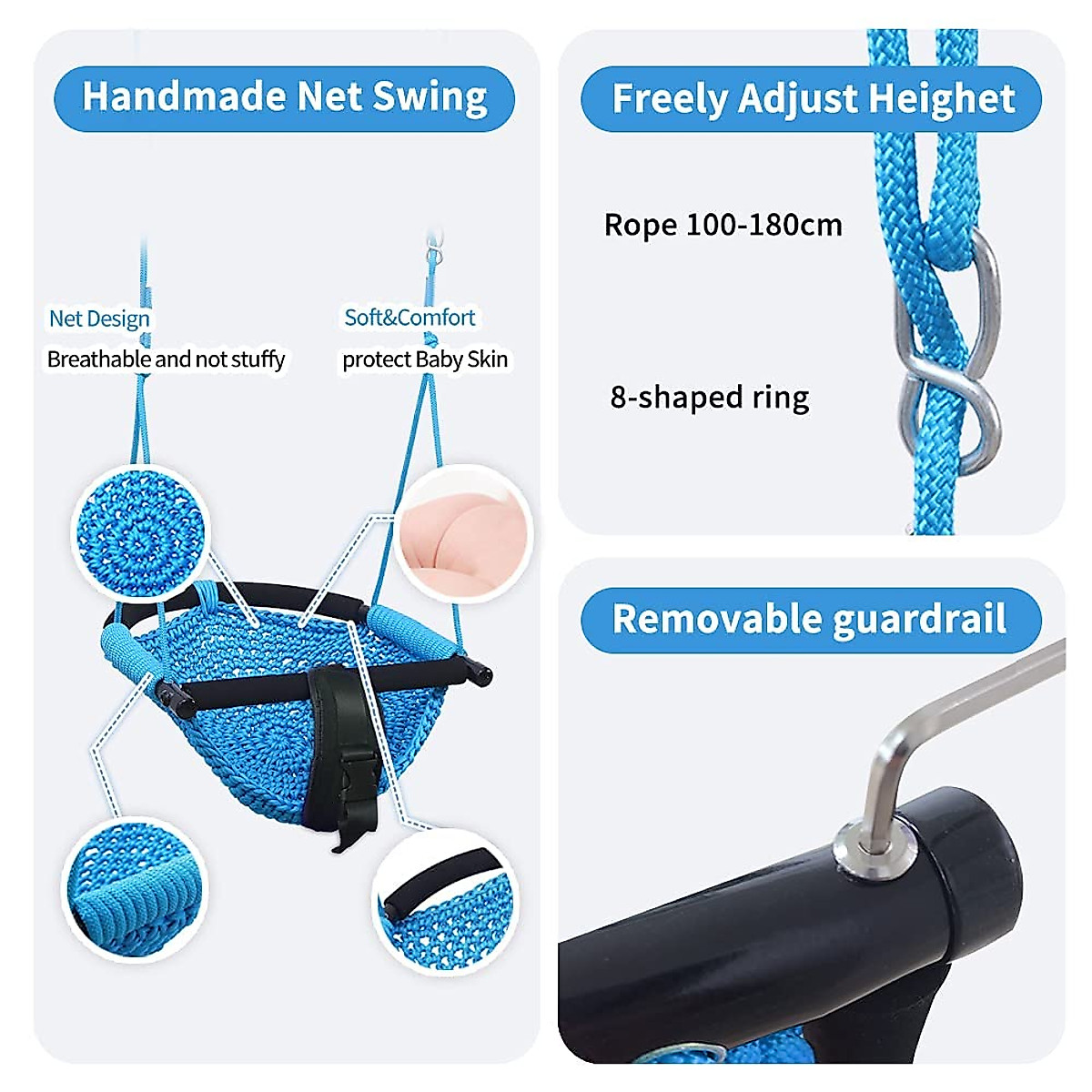 ROPECUBE Toddler Swing & 2-in-1Baby Swing - Adjustable Rope Swing Seat for Kids Indoor & Outdoor Durable Backyard Swing Set for Infants & Toddlers (Blue)