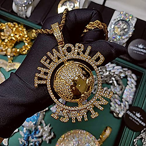 ICEDIAMOND The World Is Mine Pride Pendant with 24''Rope Chain Necklace, 14K Gold Plated Hip Hop Creative Charm Jewelry for Unisex (Gold)