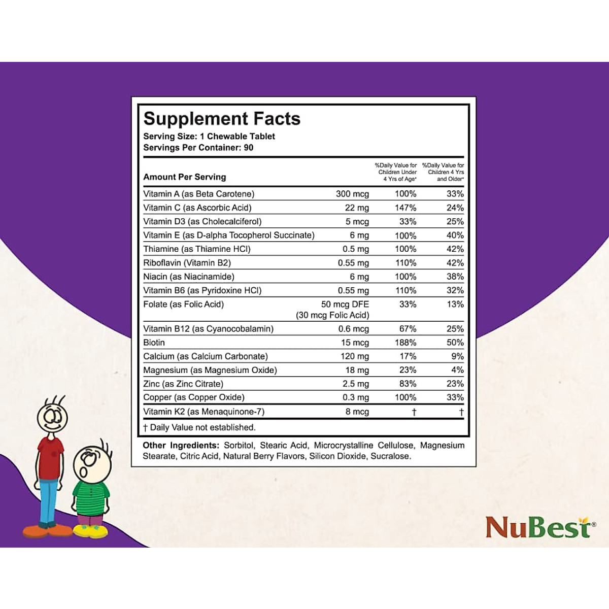 NuBest Tall Kids - Toddlers Vitamins and Kids Vitamins for Age 2 to 9 - Support Bone Strength, Overall Health and Immunity - Animal Shapes - 90 Chewable Berry Tablets | 1.5 Month Supply