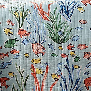 Levtex Home - Sancti Petri Quilt Set -Twin/Twin XL Quilt + One Standard Pillow Sham - Coastal - Yellow Blue Green Coral - Quilt Size (68x86in.) and Pillow Sham Size (26x20in.) - Reversible - Cotton