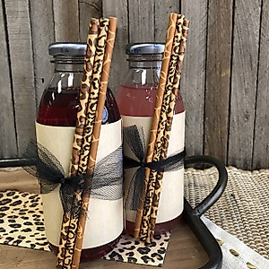 Bulk Animal Print Paper Straw Pack - Brown Black - Jungle Safari Theme - Leopard Giraffe Cheetah - 250 Pack Outside the Box Papers Brand