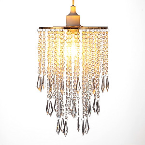 Cioceen Acrylic Chandelier Ceiling Light Shade Beaded Hanging Pendant Lampshade with Gold Frame for Bedroom for Wedding Party H12.9 X W8.7 3 Tiers