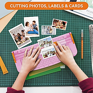 Paper Cutter 12 Inch Titanium Paper Trimmer Scrapbooking Tool with Automatic Security Safeguard and Side Ruler for A4, Craft Paper, Label, Photo and Cardstock (Pink)