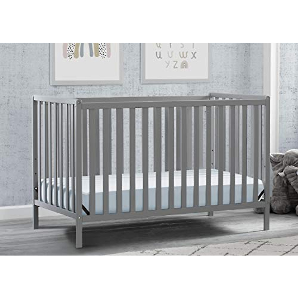 Delta Children Heartland 4-in-1 Convertible Crib Infant Changing Table with Pad + Serta Perfect Start Crib Mattress, Grey
