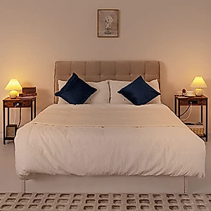 Yoobure Side Table with Charging Station, End Tables Living Room Set of 2, Industrial 2 Tier Nightstand with USB Ports, Rustic Narrow Bedside Table with Storage Shelf for Bedroom, Office, Small Spaces