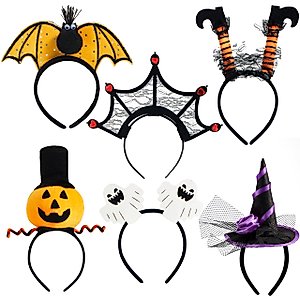 JOYIN 6 Pcs Halloween Headbands Pumpkin, Bat, Witch, Ghost, Witch Legs, Spider Web for Halloween Party, Costume, Trick or Treating, Cosplay Decoration (One Size Fit All)